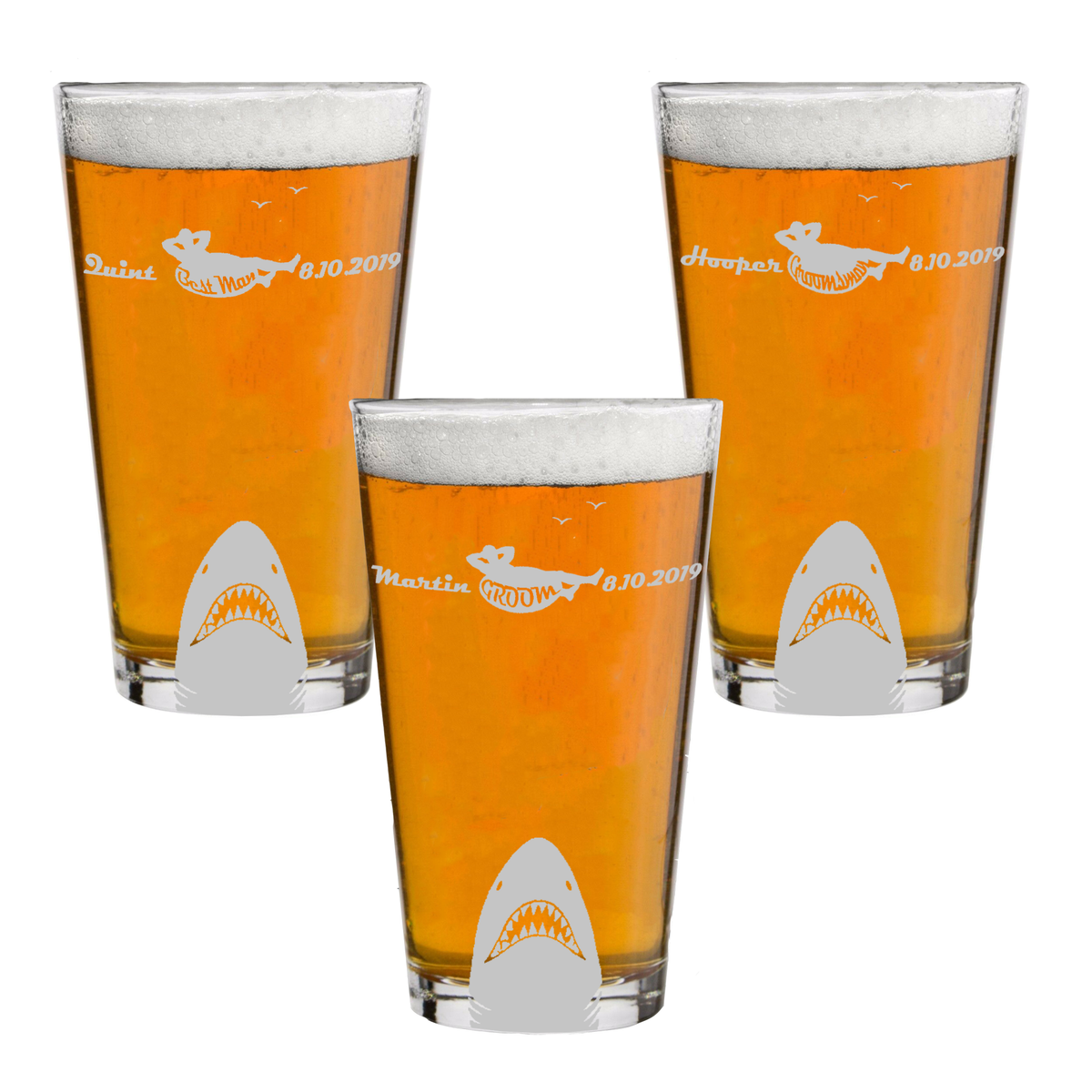 Groomsmen Pint Glass Shark Set - Wedding Party Gift – The Cardinal State